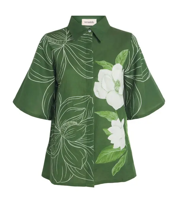Verandah Linen-cotton Floral Print Cropped Shirt
