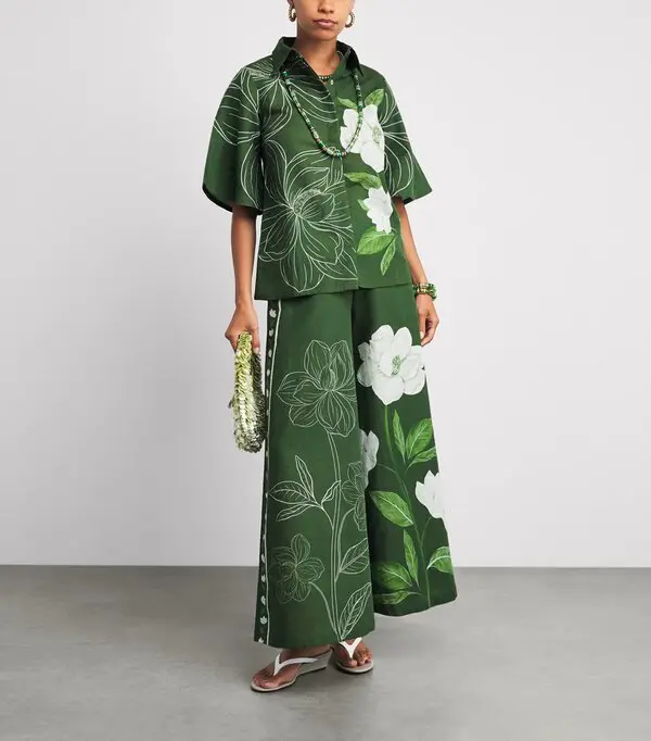 Verandah Linen-cotton Floral Print Cropped Shirt