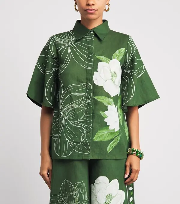 Verandah Linen-cotton Floral Print Cropped Shirt