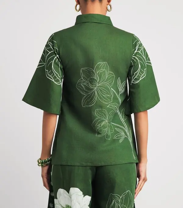 Verandah Linen-cotton Floral Print Cropped Shirt