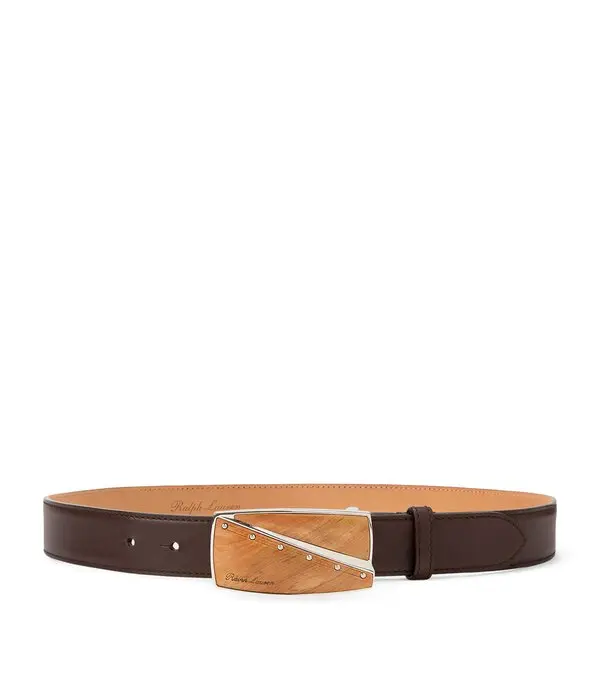 Ralph Lauren Calfskin And Wood Abstract Buckle Belt - Brown