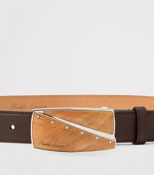 Ralph Lauren Calfskin And Wood Abstract Buckle Belt