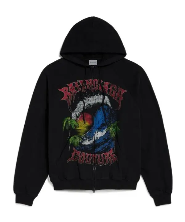 Balenciaga Vintage Surfer Zip-up Hoodie - Black