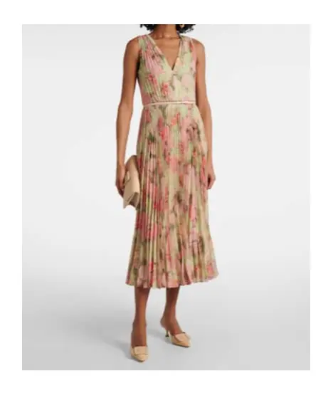 Max Mara Floral Plissé Georgette Midi Dress
