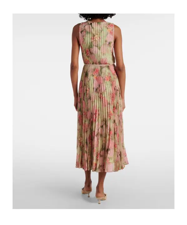 Max Mara Floral Plissé Georgette Midi Dress