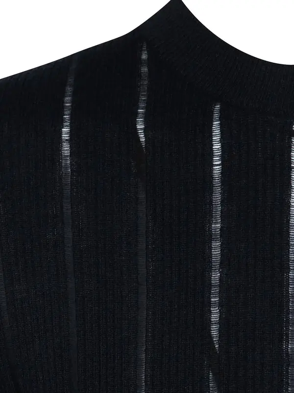 Max Mara Ribbed Knit Top With Raglan Sleeves - Navy Blue