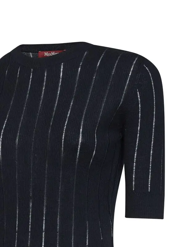 Max Mara Ribbed Knit Top With Raglan Sleeves - Navy Blue