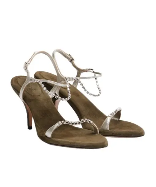 Chloé Zia Embellished Metallic Leather Sandals