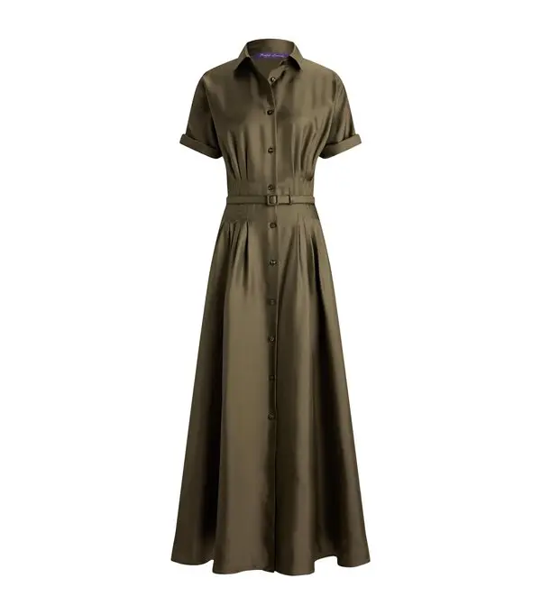 Ralph Lauren Silk Donatella Midi Shirt Dress - Green