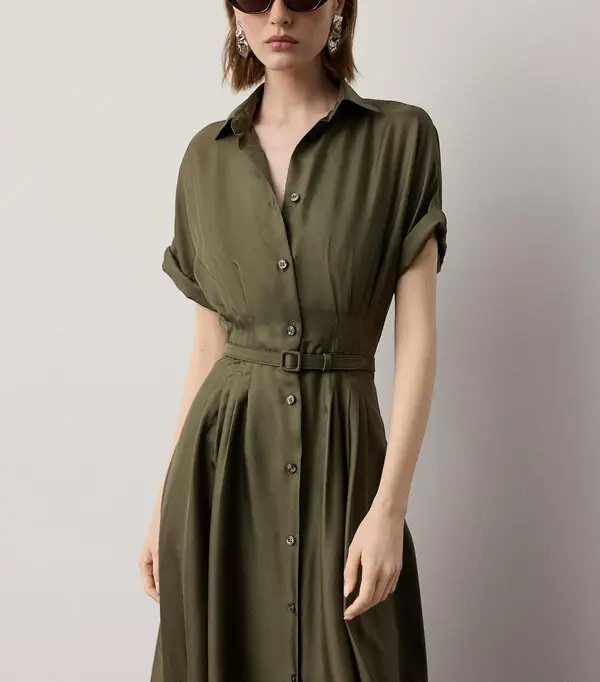 Ralph Lauren Silk Donatella Midi Shirt Dress - Green
