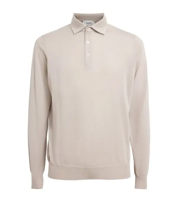 LARDINI Virgin Wool Long-sleeve Polo Shirt - Beige