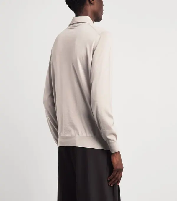 LARDINI Virgin Wool Long-sleeve Polo Shirt - Beige