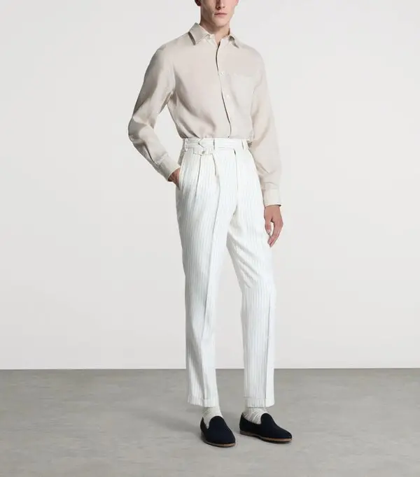 Dunhill Linen Pinstripe Tailored Trousers