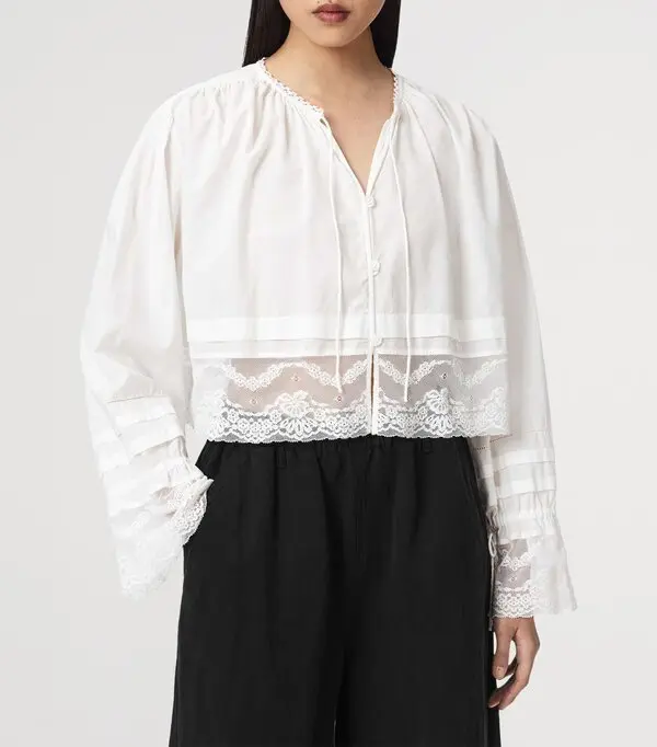 ALLSAINTS Organic Cotton Colette Lace Trimmed Top