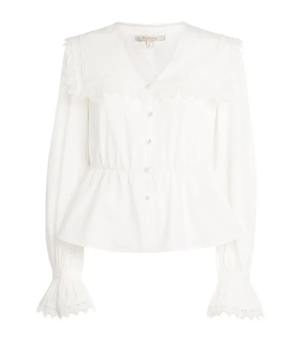 Barbour Cotton Tisbury Blouse With Sailor Collar And Peplum Hem