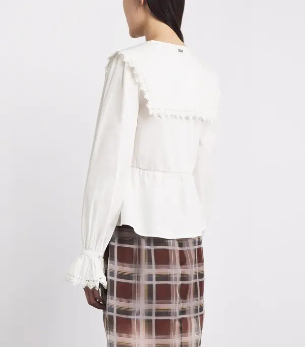 Barbour Cotton Tisbury Blouse With Sailor Collar And Peplum Hem