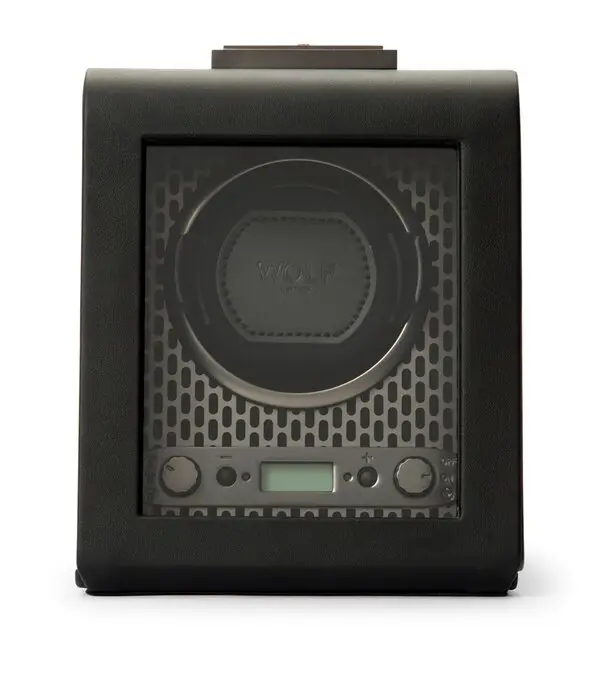 Wolf Axis Single Watch Winder With Locking Glass Cover - Black