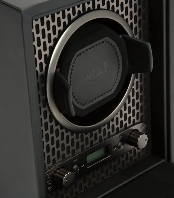 Wolf Axis Single Watch Winder With Locking Glass Cover
