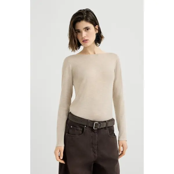Brunello Cucinelli Sparkling Cashmere And Silk Lightweight Sweater - Desert