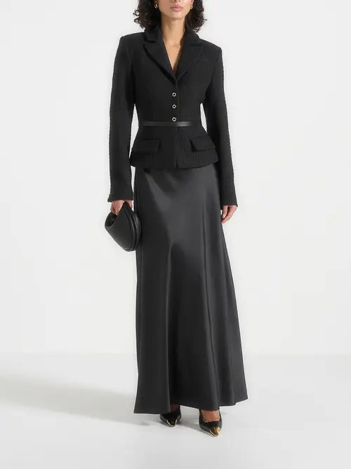 Manière De Voir Grace Boucle Blazer Satin Maxi Dress - Black