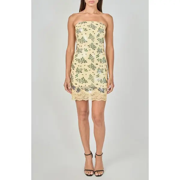 Endless Rose Floral Sequin Strapless Minidress