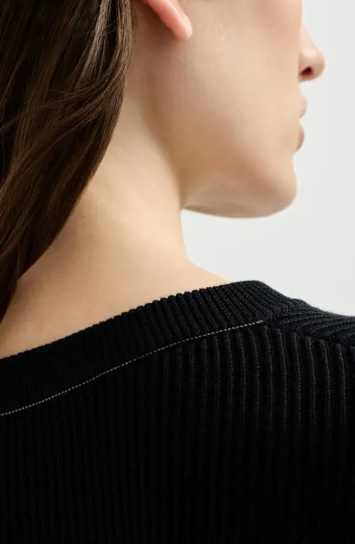 Brunello Cucinelli Cotton English Rib Sweater With Monili - Black