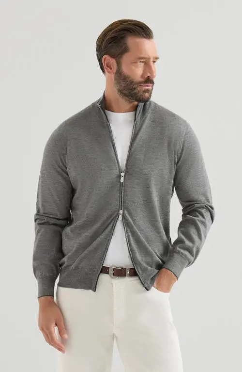 Brunello Cucinelli Cashmere And Silk Lightweight Cardigan With Zipper - Dark Grey