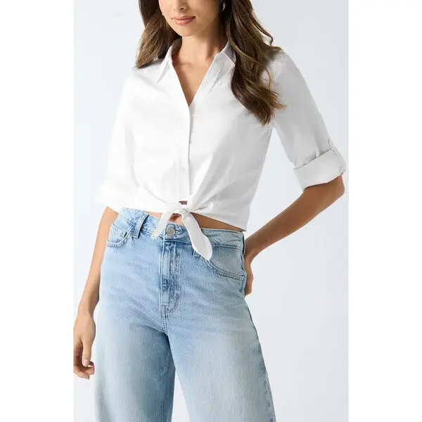 Guess Reeya Tie Front Poplin Shirt - White