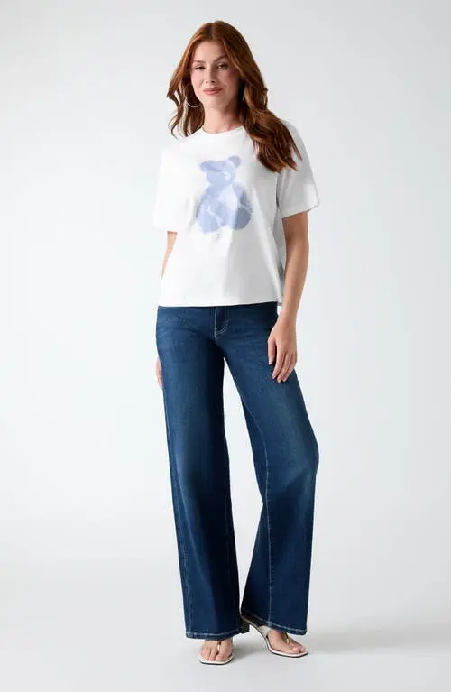 Guess Crystal Embellished Bear Logo Cotton T-shirt