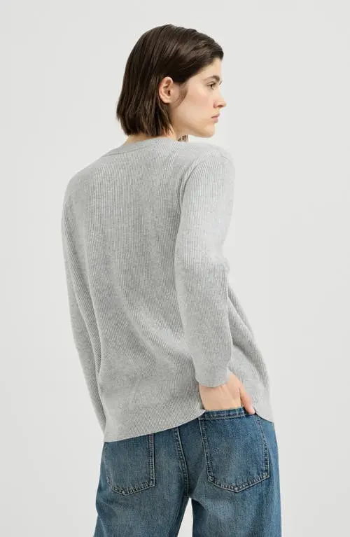 Brunello Cucinelli Cashmere English Rib Sweater With Monili - Light Grey
