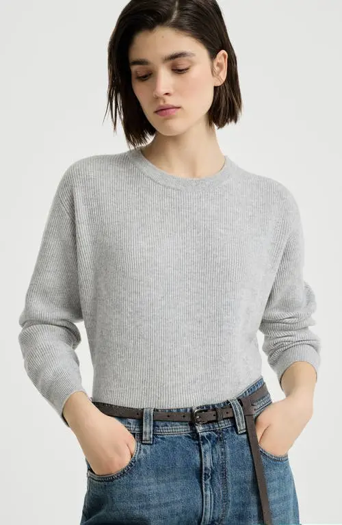 Brunello Cucinelli Cashmere English Rib Sweater With Monili - Light Grey