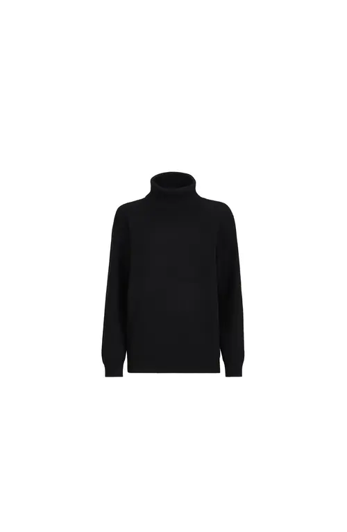Brunello Cucinelli Cashmere English Rib Turtleneck Sweater With Monili - Black