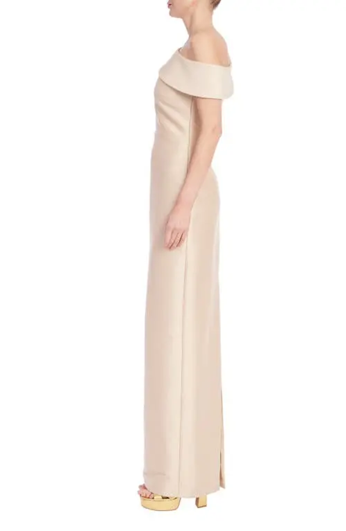 Badgley Mischka One-shoulder Satin Column Gown - Champagne