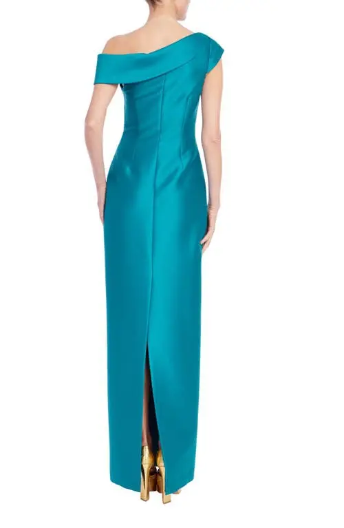 Badgley Mischka One-shoulder Satin Column Gown