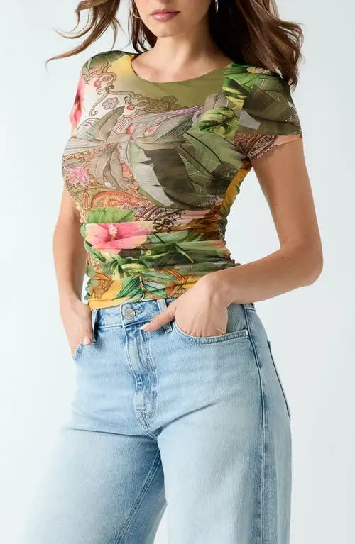 Guess Hani Ruched Mesh T-shirt - Green Multi