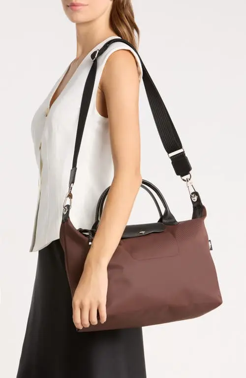 Longchamp Le Pliage Energy Canvas Handbag With Leather Trim - Cocoa