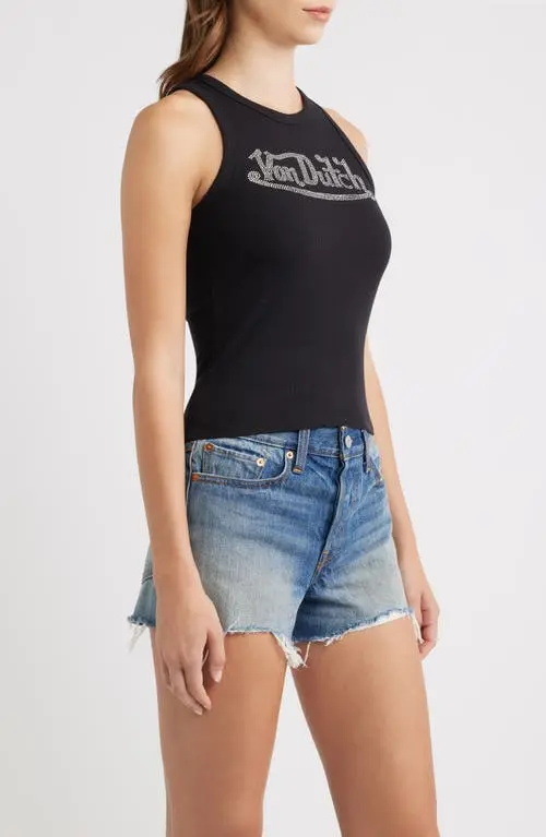 VON DUTCH Logo Rhinestone Rib Tank