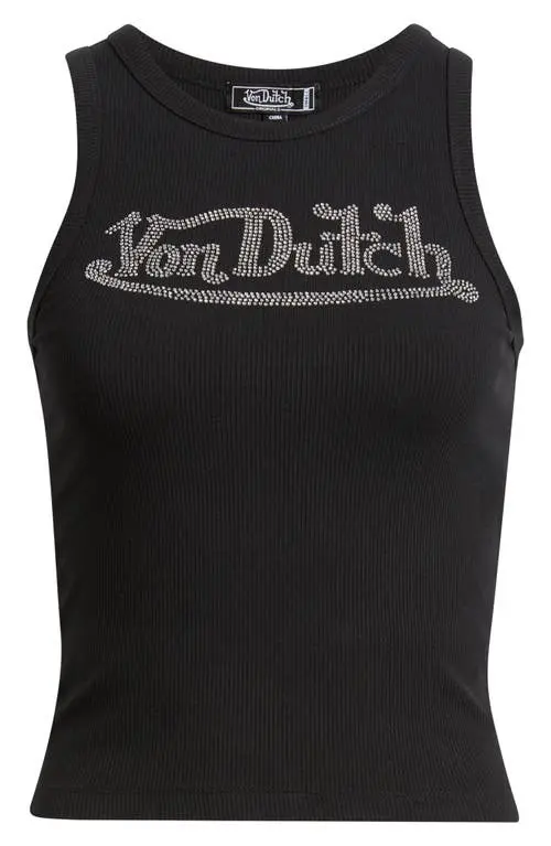 VON DUTCH Logo Rhinestone Rib Tank
