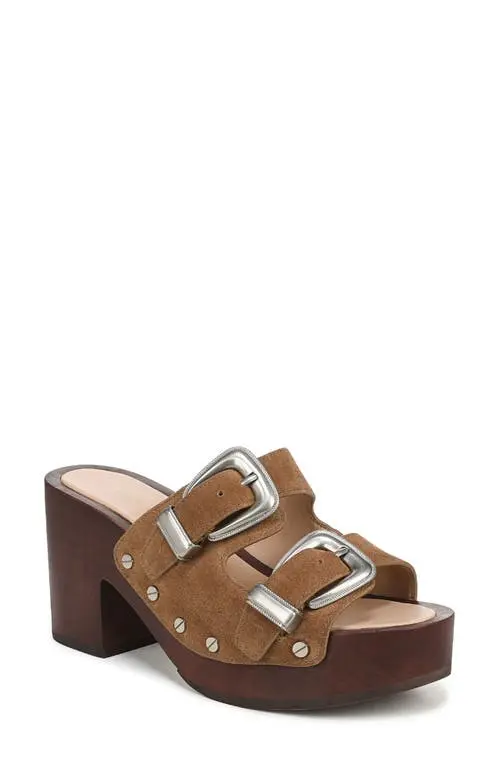 Veronica Beard Halifax-2 Leather Slide Sandal - Chestnut Suede