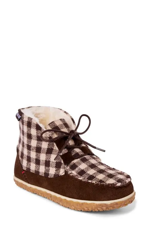 Minnetonka Torrey Faux Shearling Lined Bootie - Brown Gingham Plaid