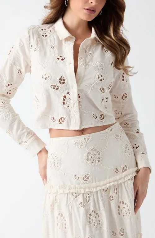 Guess Lenora Embroidered Eyelet Crop Top - White