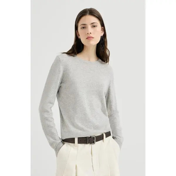 Brunello Cucinelli Cashmere Sweater With Monili - Light Grey