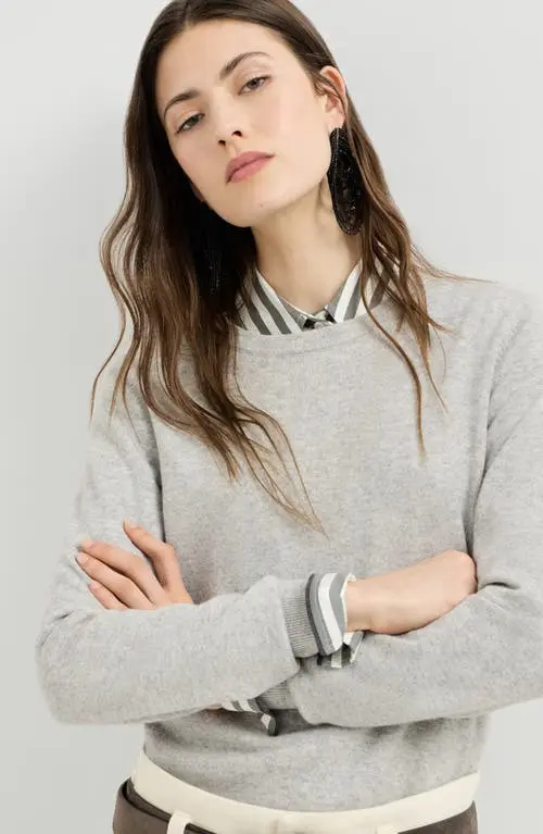 Brunello Cucinelli Cashmere Sweater With Monili - Light Grey