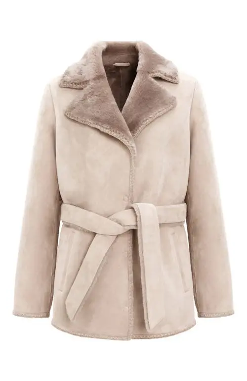 Gorski Genuine Shearling Belted Jacket With Whipstitch Trim