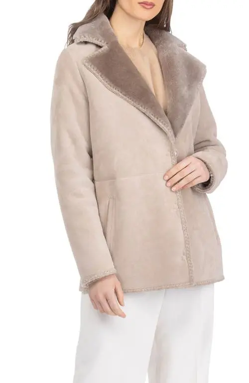 Gorski Genuine Shearling Belted Jacket With Whipstitch Trim