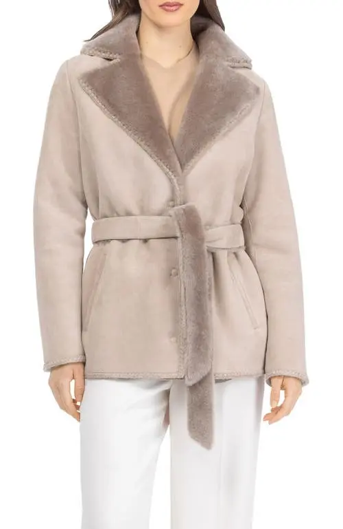 Gorski Genuine Shearling Belted Jacket With Whipstitch Trim