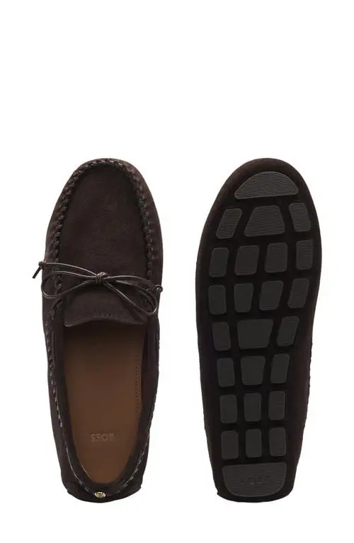 BOSS Roxanne Driving Loafers With Bow Detailing - Dark Brown
