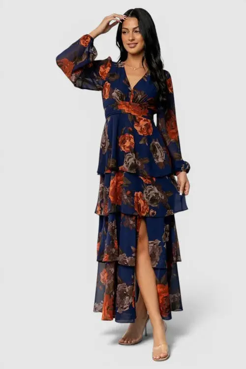 BALTIC BØRN Mariella Tiered Maxi Dress - Navy + Rust