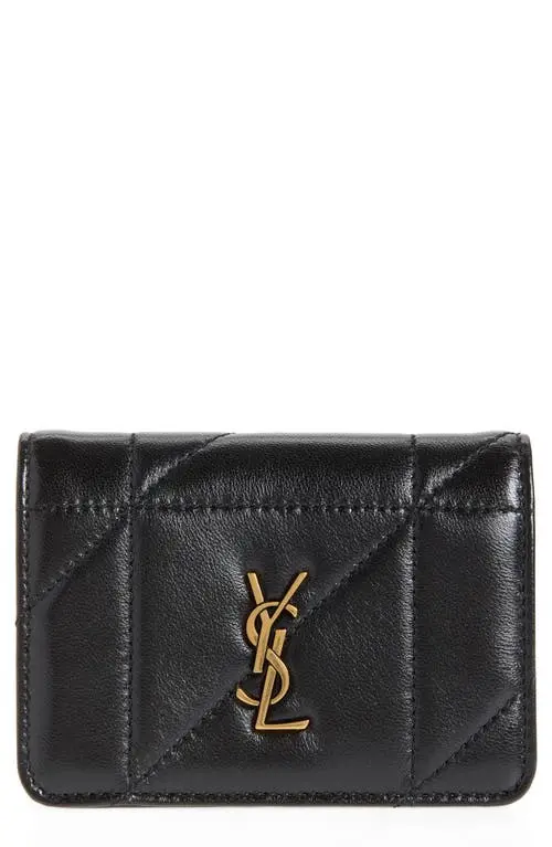 Saint Laurent Jamie Carré Rive Gauche Matelassé Leather Bifold Card Case - Noir
