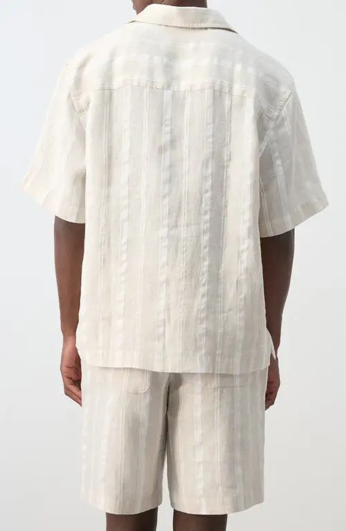 Mango Stripe Linen & Cotton Blend Bowling Shirt